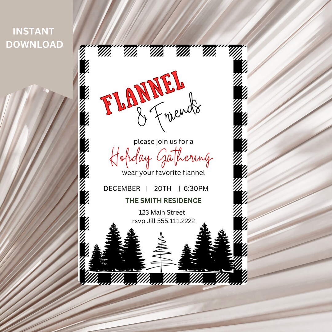 Flannel and Friends Invitation, Plaid Invite, Buffalo Plaid Invite ...