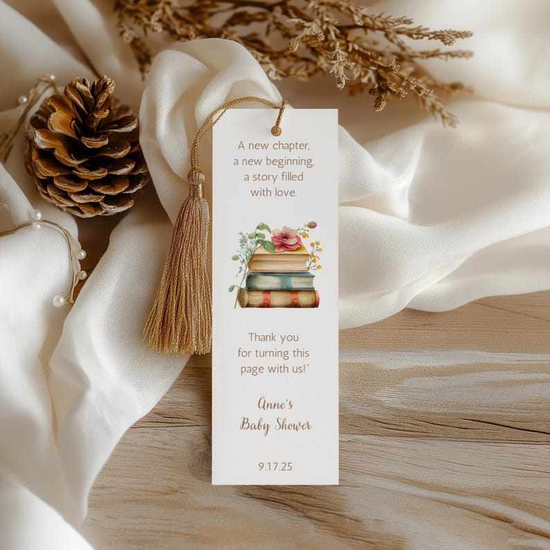 A New Chapter Baby Shower Bookmark - Editable Template - Storybook ...
