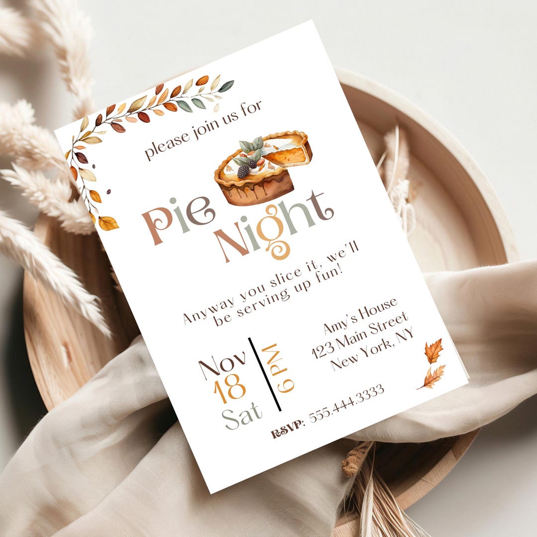 Pie Party Invite, Fall Gathering Invitation, Fall Girls Night, Pie ...