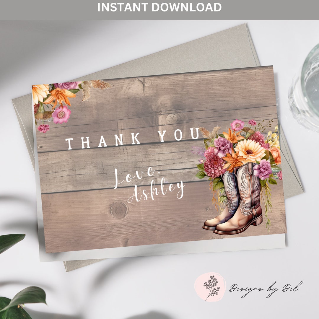 Thank You Western, Western Birthday Thank You Card, Canva Template ...