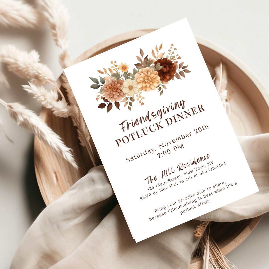 Friendsgiving Potluck Invitation | Thanksgiving Invitation Template ...