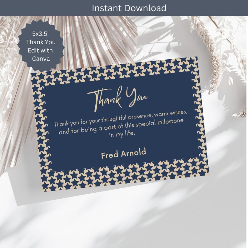 Thank You Note Card, Birthday Thank You Card, Blue Thank You, Blue ...