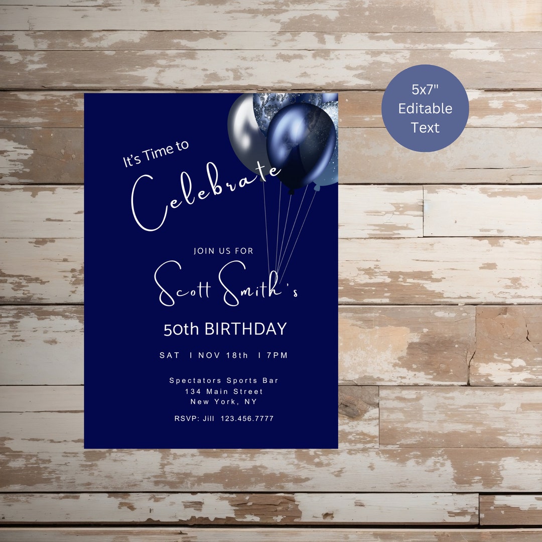 Blue Ballon Birthday Invite, Balloon Invite, Instant Download, Lets ...