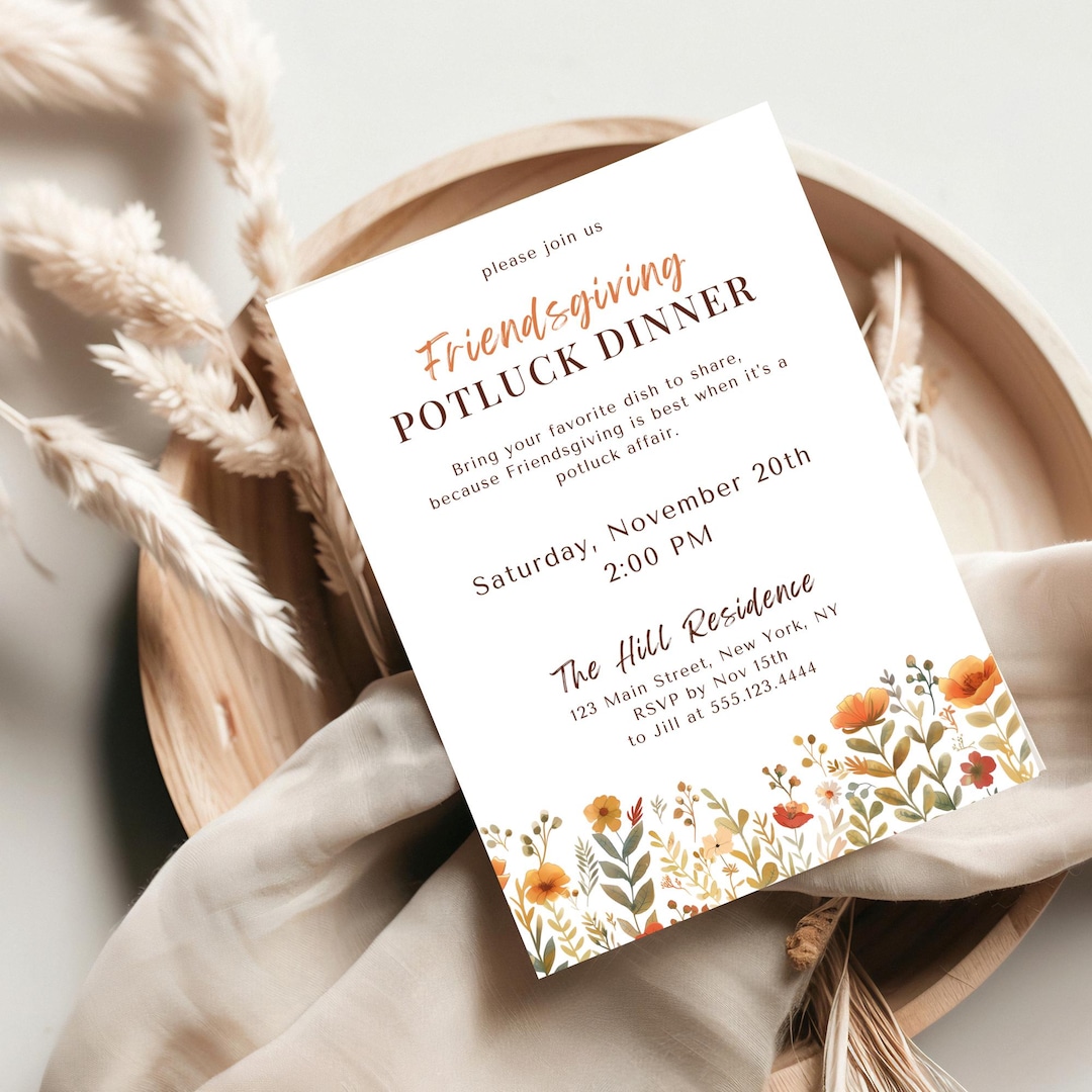 Friendsgiving Potluck Invitation | Thanksgiving Invitation Template ...