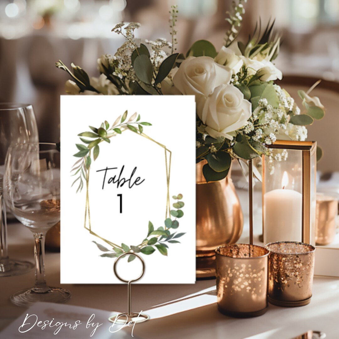 Table Number Template, Minimalist Table Number, Watercolor Greenery ...