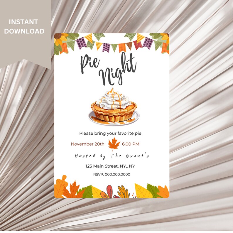Pie Night Invitation, Bake Off, Fall Pie, Thanksgiving Pie ...