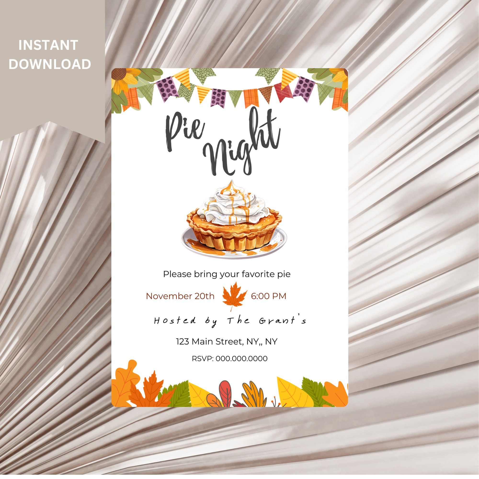 Pie Night Invitation, Bake Off, Fall Pie, Thanksgiving Pie ...