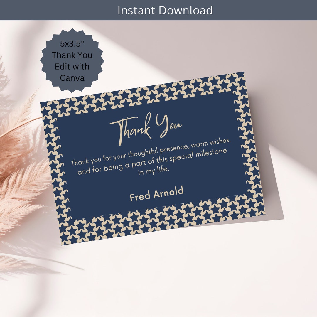 Thank You Note Card, Birthday Thank You Card, Blue Thank You, Blue ...