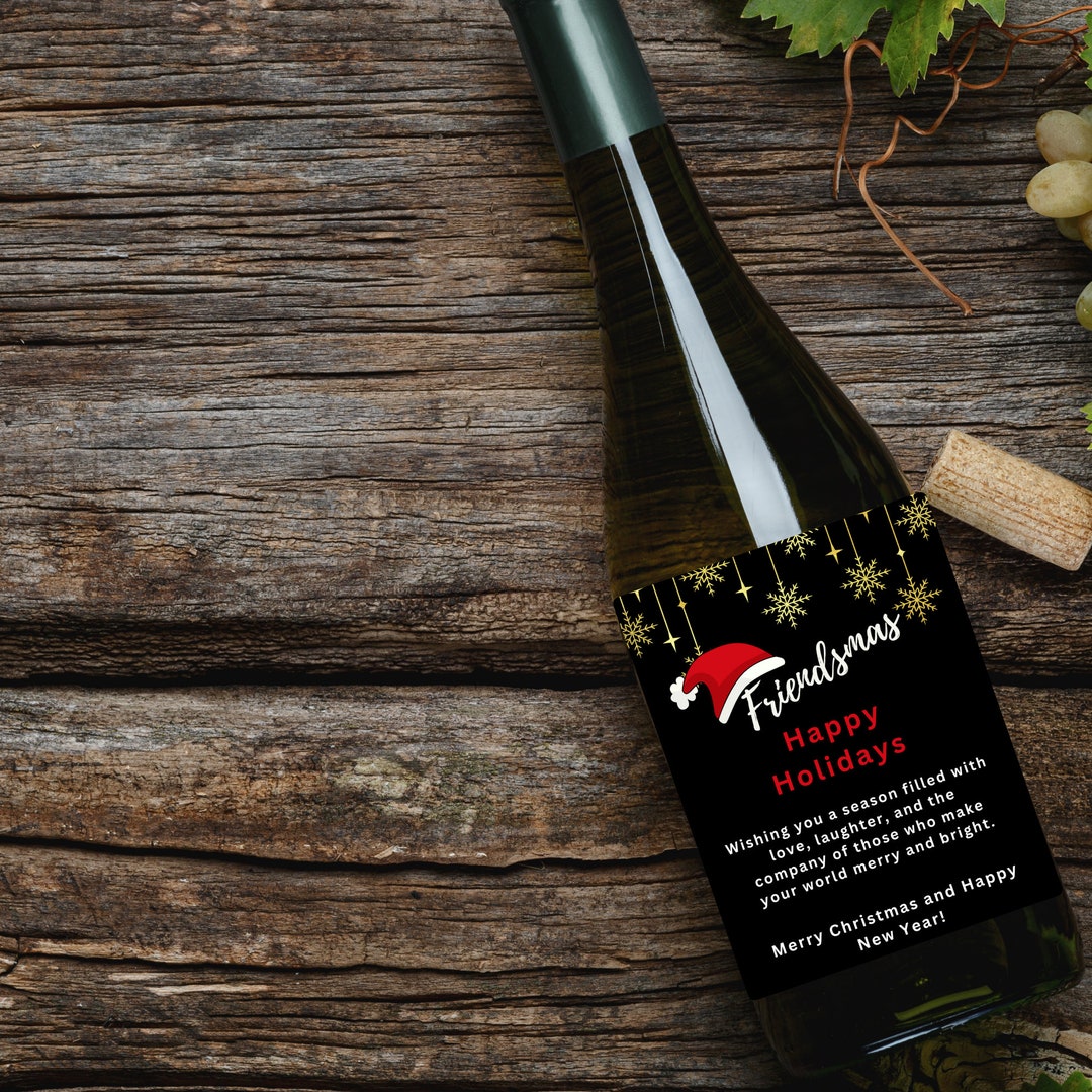 Christmas Wine Bottle Label, Holiday Wine Bottle Sticker, Friendsmas ...