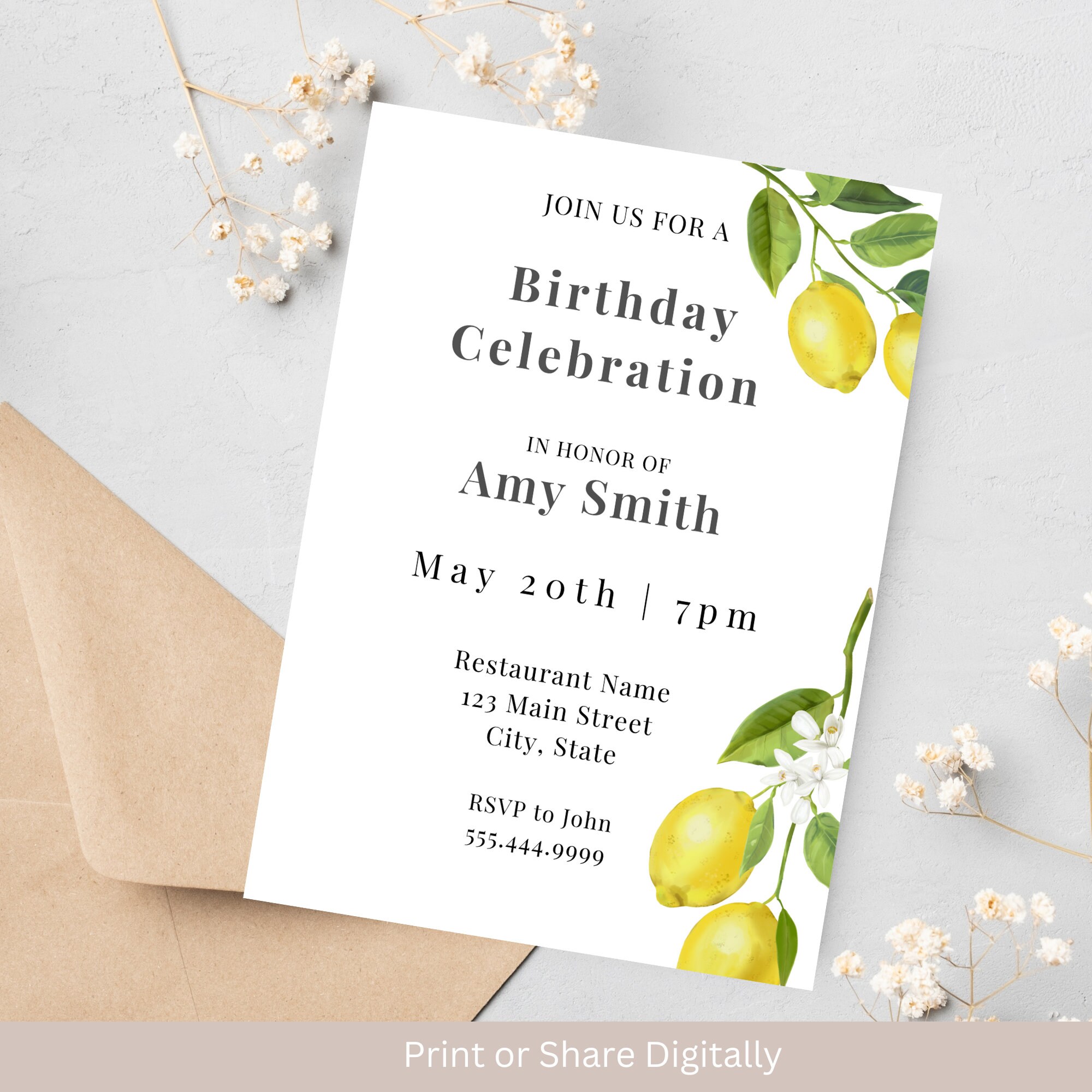 Lemon Birthday Party Invite, Citrus Invite, Lemon-themed Birthday ...