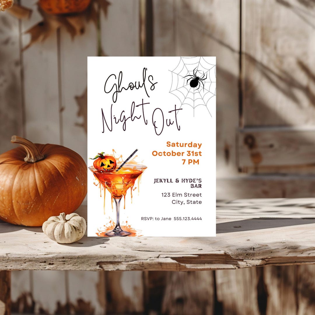 Ghouls Night Out |editable Halloween Invitation | Spooky Orange ...