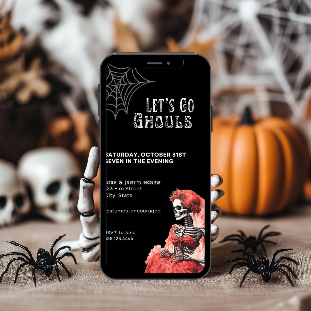 Let's Go Ghouls Halloween Skeleton Invitation, Halloween Girls' Night ...