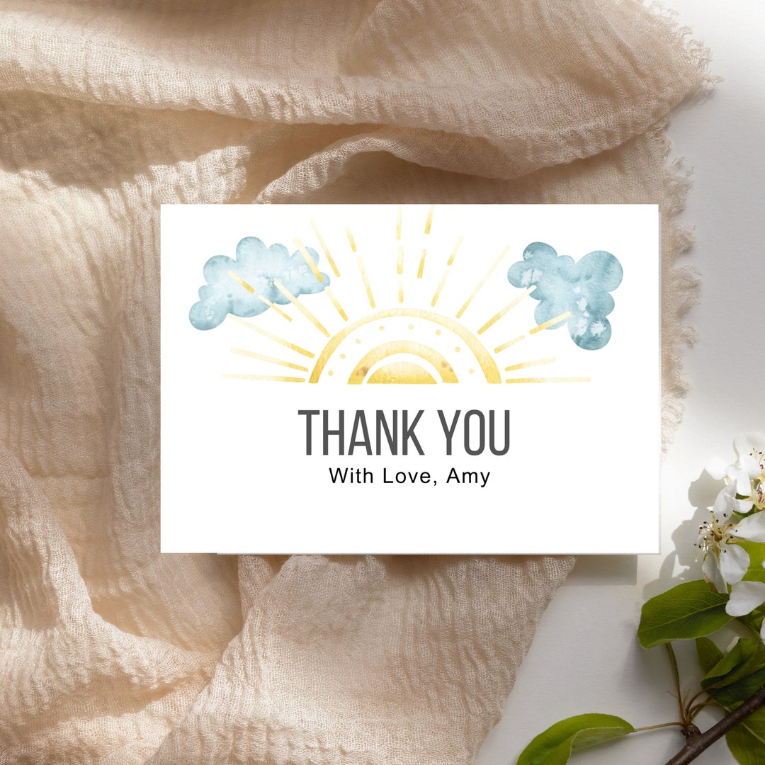 Sun Birthday Thank You Card, Thank You Card, Printable Thank You, Thank ...