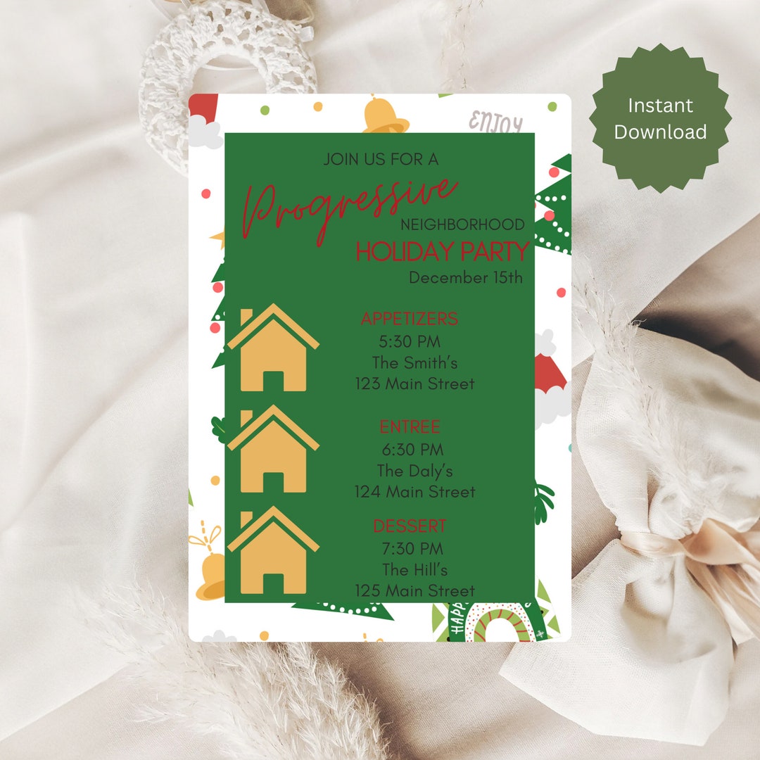 Progressive Holiday Party Invitation, Instant Download, Editable Canva ...
