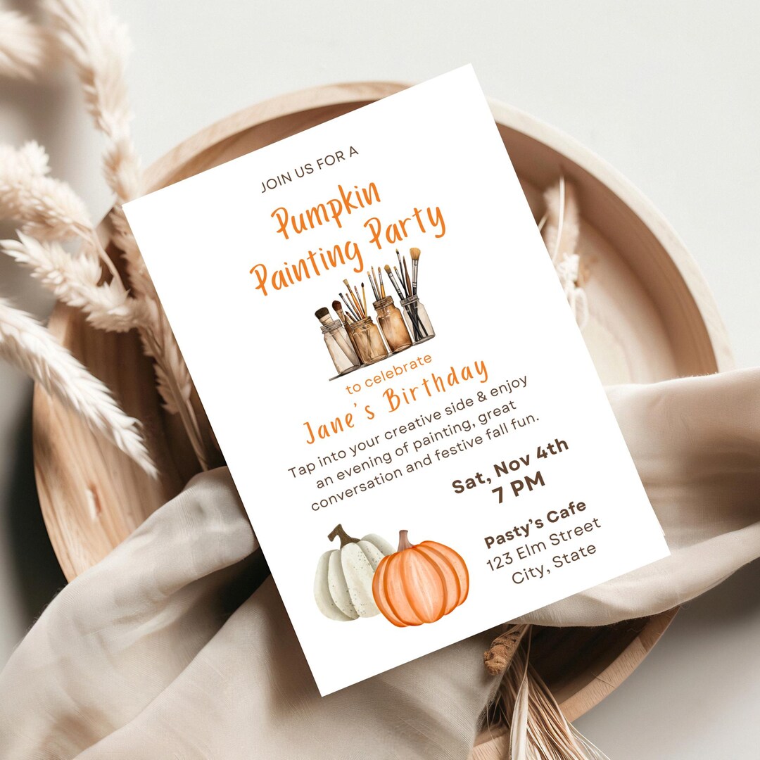 Pumpkin Painting Party Invitation - Fall Birthday - Editable Pumpkin ...