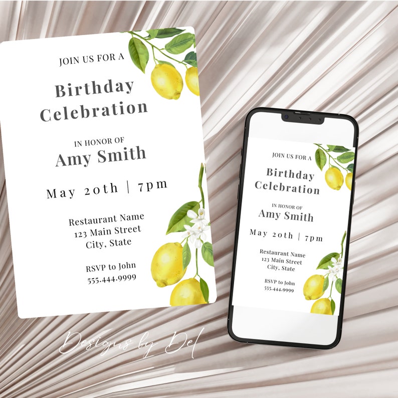 Lemon Birthday Party Invite, Citrus Invite, Lemon-themed Birthday ...