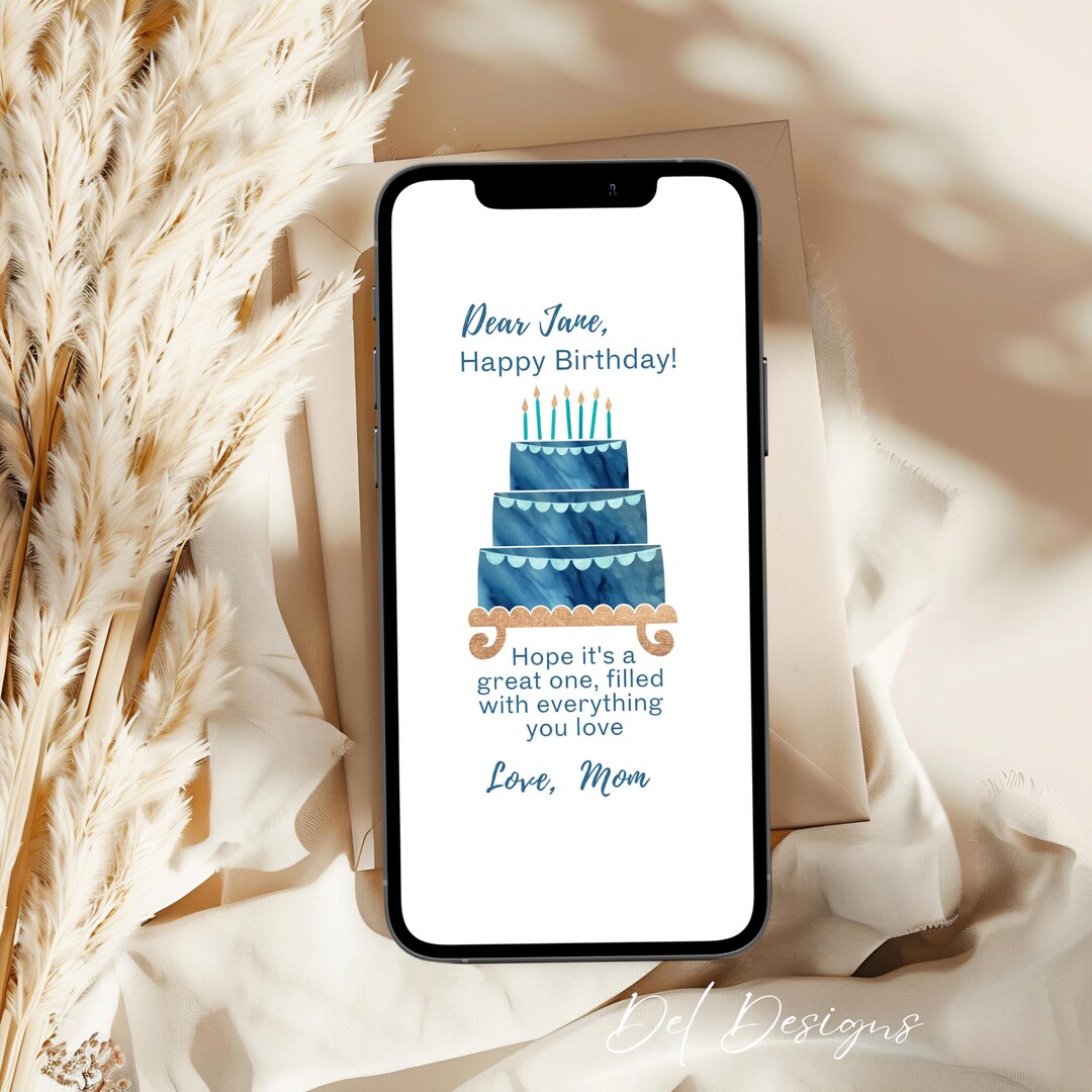 Birthday Message for Mobile Phone. Birthday Ecard, Blue Birthday Cake ...