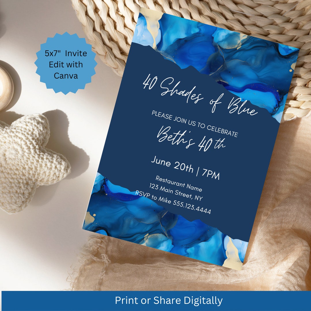 40 Shades of Blue Birthday Invite, 40th Birthday Dinner, Shades of Blue ...