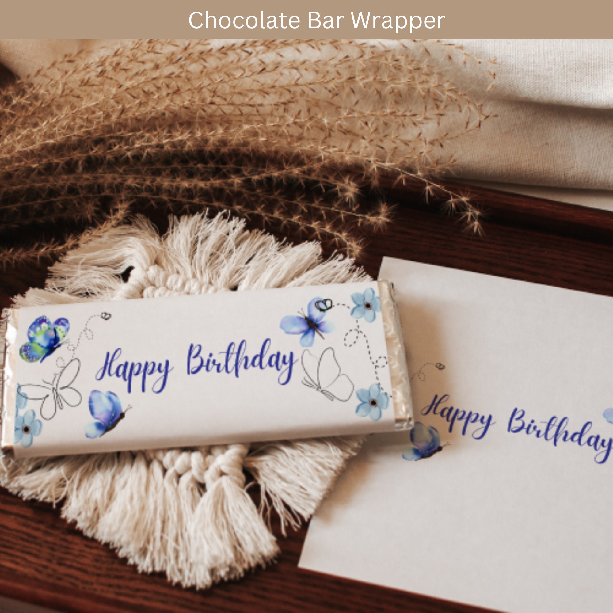 Butterfly Chocolate Bar Wrapper, Blue Butterfly Candy Wrapper, Blue ...