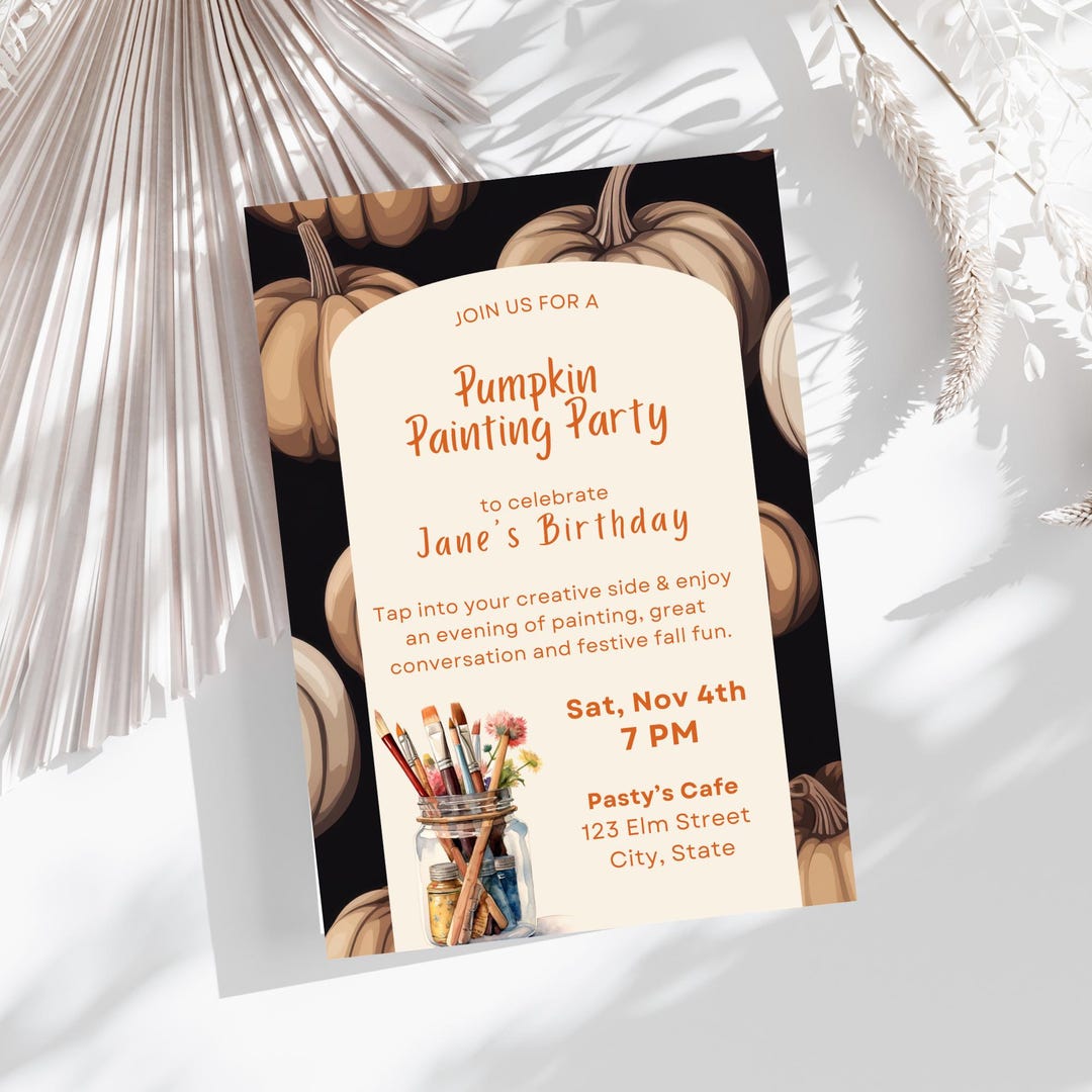 Pumpkin Painting Party Invitation - Fall Birthday - Editable Pumpkin ...