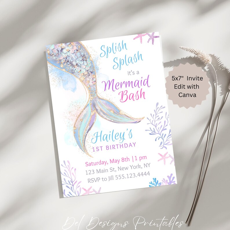 Mermaid Tail Birthday Invitation, Mermaid Under the Sea Birthday Invite ...