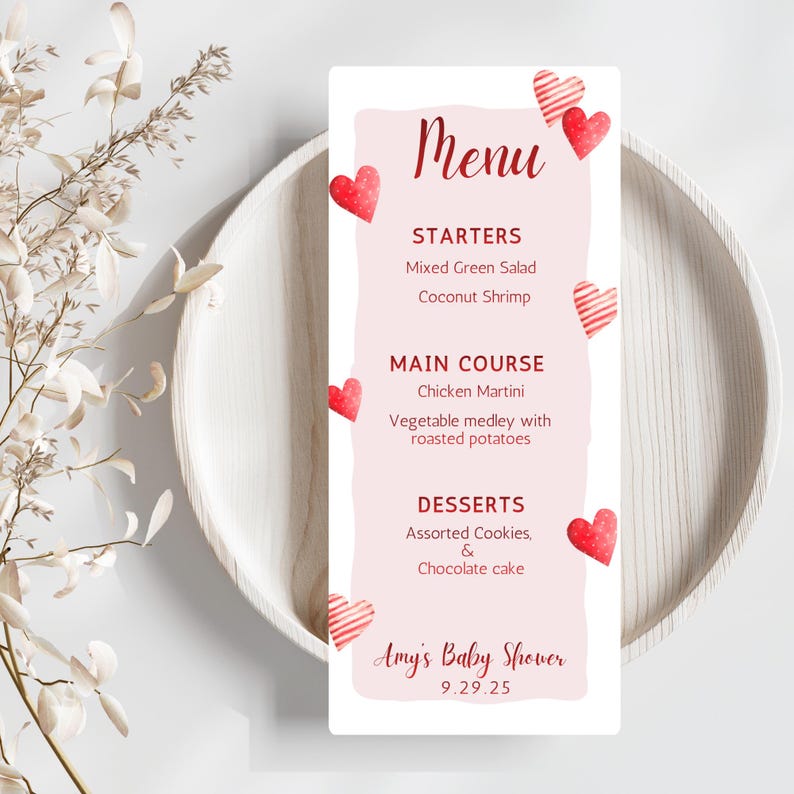 Little Sweetheart Baby Shower Menu Editable Template. D75.09 - Etsy