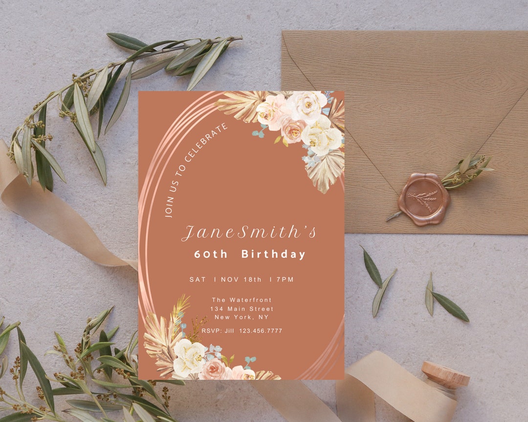 Terracotta Birthday Invitation Template, Burnt Orange Invite, Boho ...