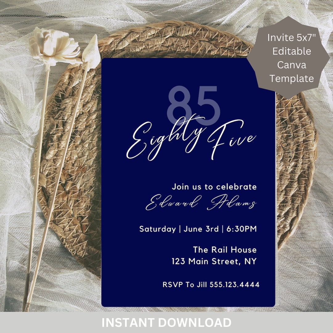 85th Birthday Invitation for Men, 85th Birthday Invitation, Birthday ...