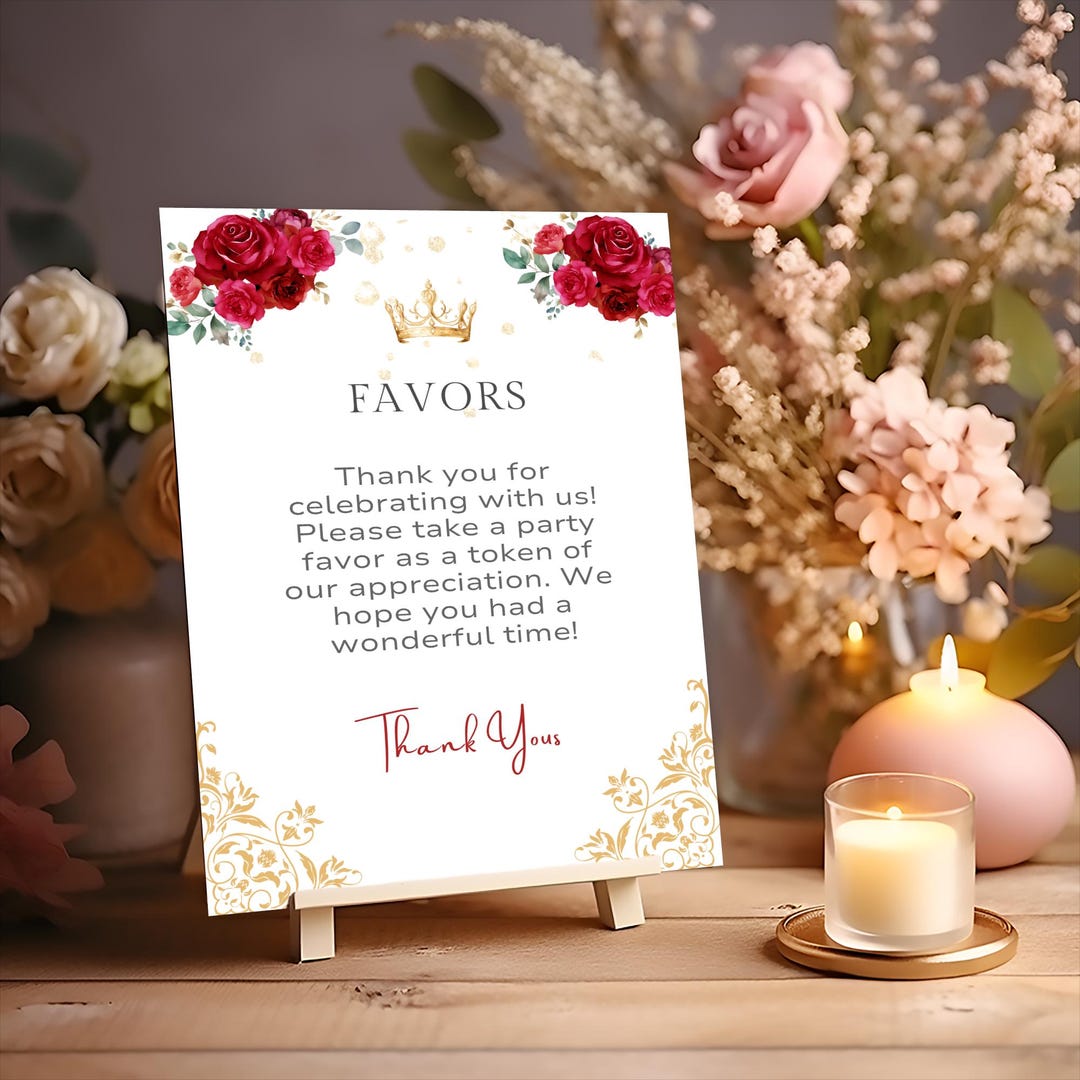 Quinceanera Take a Favor Sign, Party Favor Sign, Printable Favors Sign ...