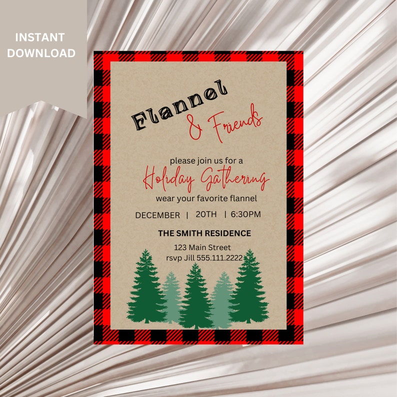 Flannel and Friends Invitation, Plaid Invite, Buffalo Plaid Invite ...