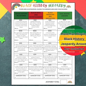 Black History Jeopardy Game: Trivia Quiz (instant Download) - Etsy