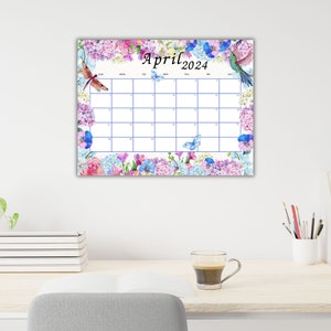 EDITABLE April 2024 Calendar, Beautiful Spring Wall Calendar, 2024 ...