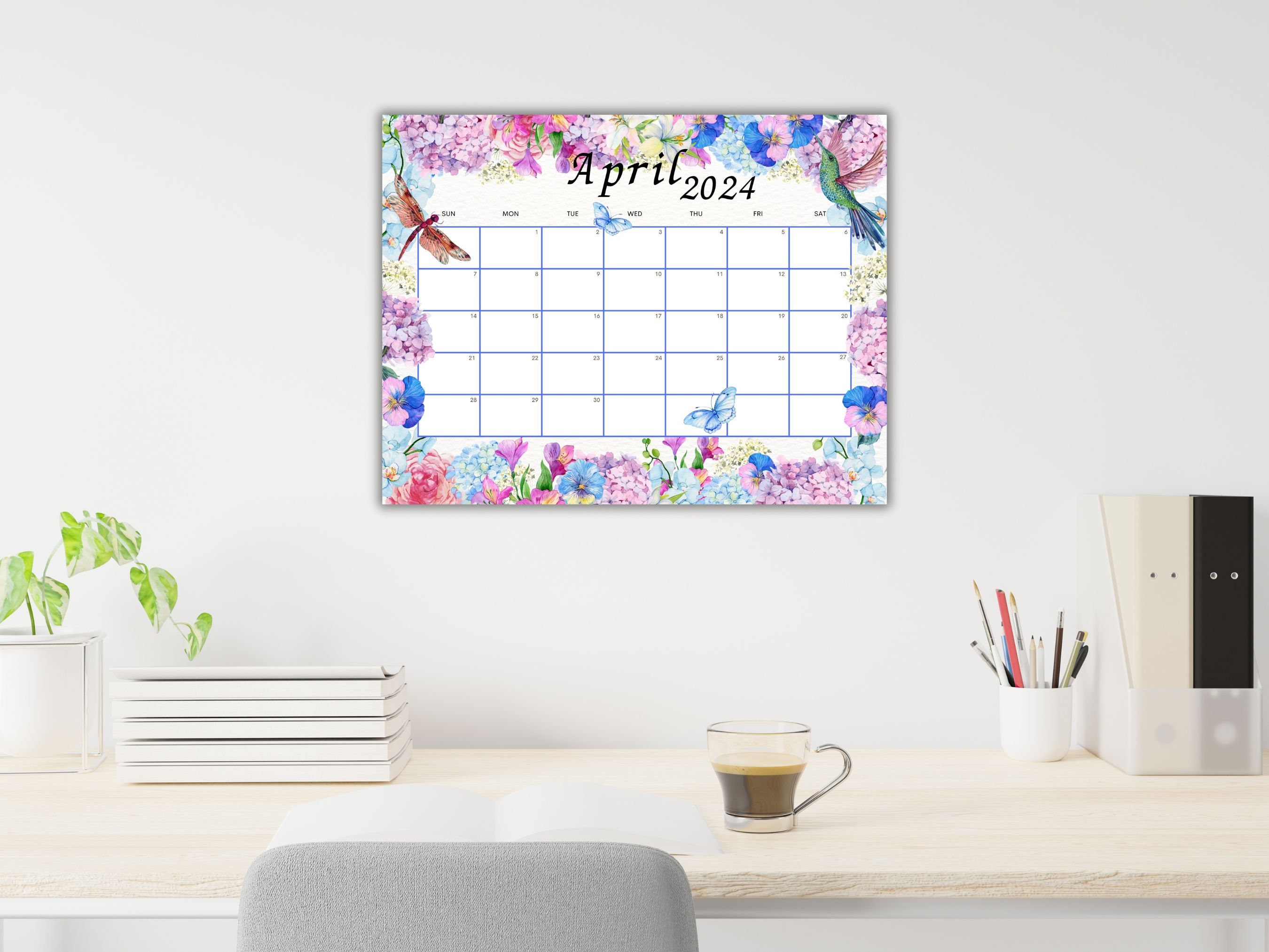 EDITABLE April 2024 Calendar, Beautiful Spring Wall Calendar, 2024 ...