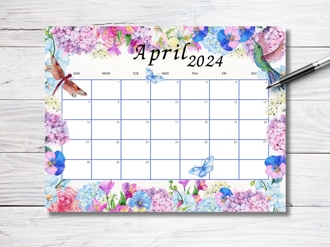 EDITABLE April 2024 Calendar, Beautiful Spring Wall Calendar, 2024 ...