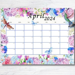 EDITABLE April 2024 Calendar, Beautiful Spring Wall Calendar, 2024 ...