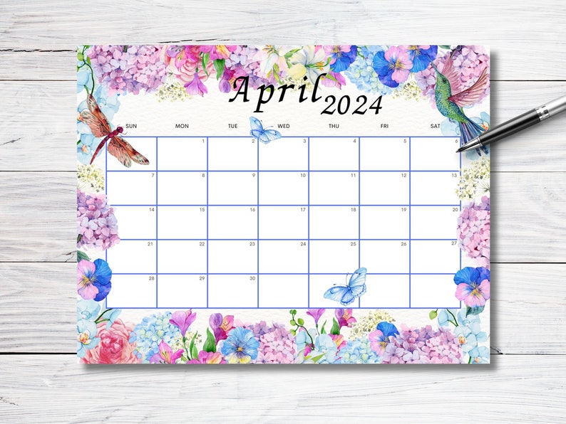 EDITABLE April 2024 Calendar, Beautiful Spring Wall Calendar, 2024 ...