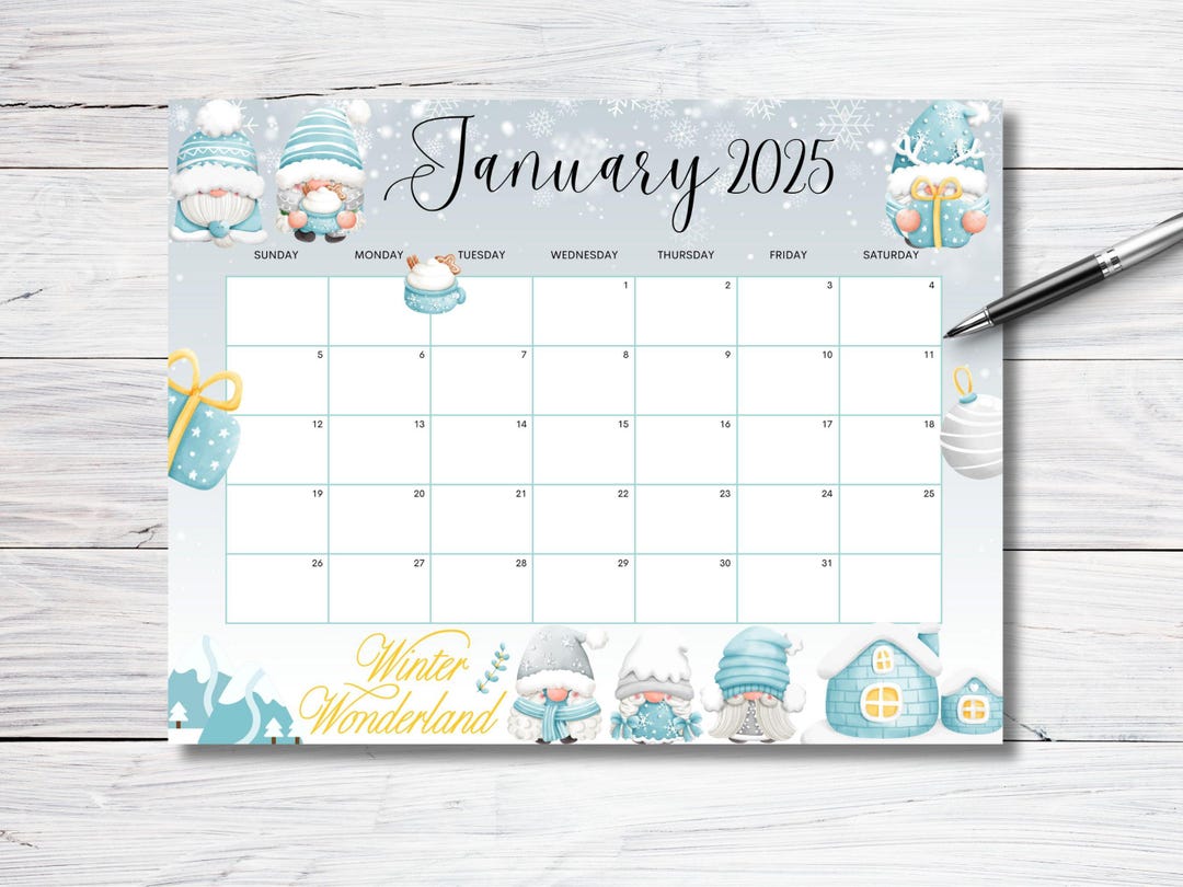 EDITABLE January 2025 Calendar, Beautiful Winter With Cute Gnomes, New ...