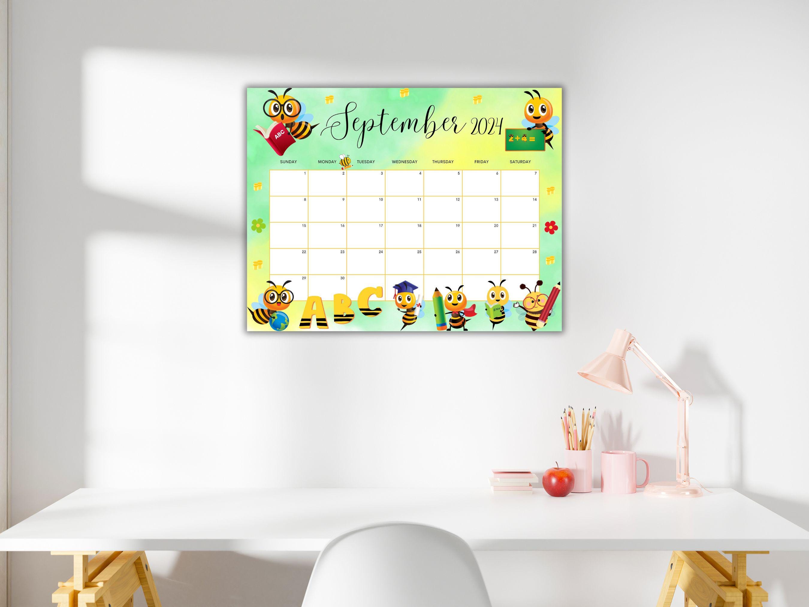 EDITABLE September 2024 Calendar, Back to School Planner With Cute Bees ...