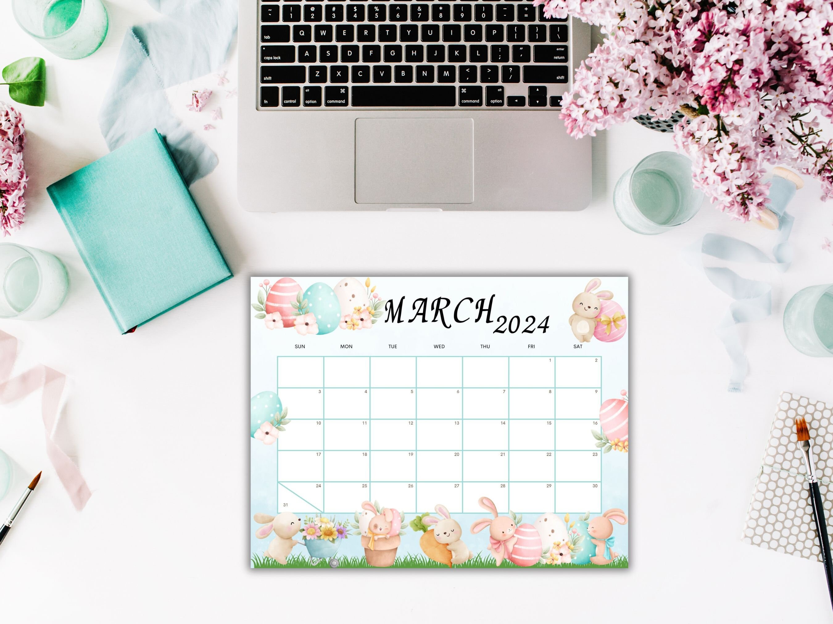 Editable March 2024 Calendar With an Easter Background, Happy Easter ...