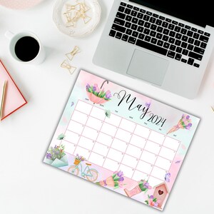 EDITABLE May 2024 Calendar, Watercolor Garden Spring Vibe, Mother's Day ...