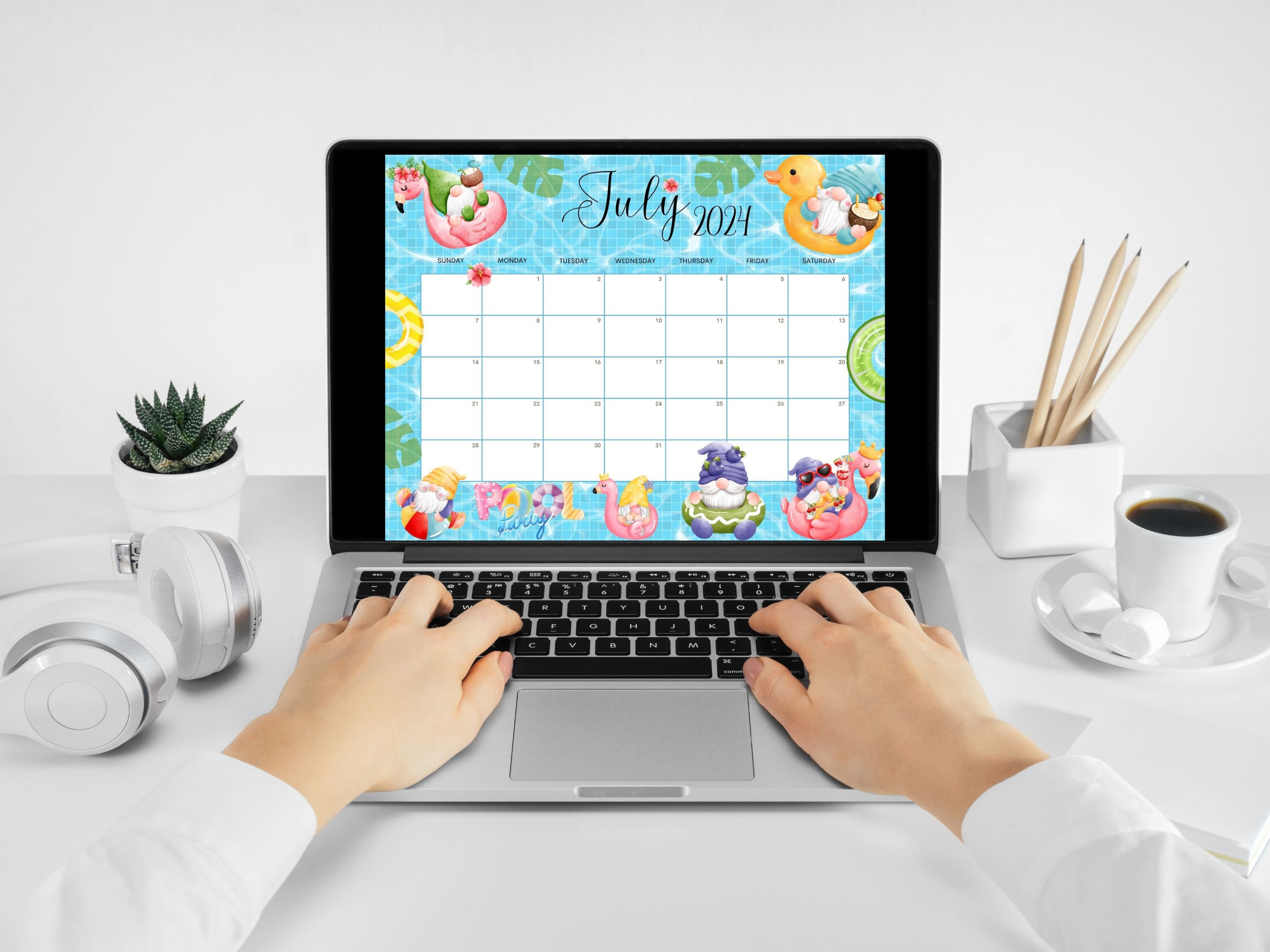 PRINTABLE July 2024 Summer Calendar, Editable July Calendar, Fillable ...
