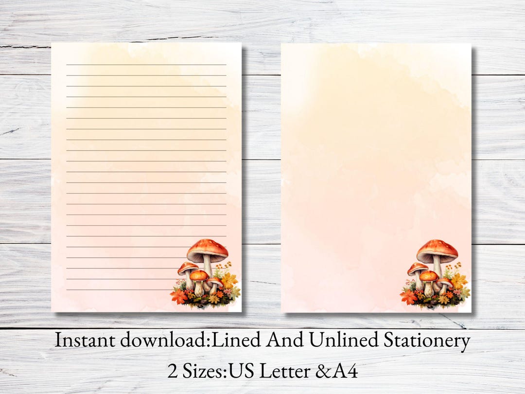 Mushrooms Printable Stationery Woodland Writing Paper Fall Autumn Leaf ...