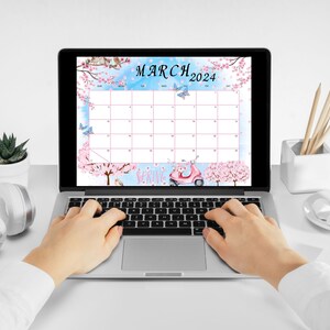 EDITABLE March 2024 Calendar, Beautiful Spring W/ Cherry Blossom, St ...