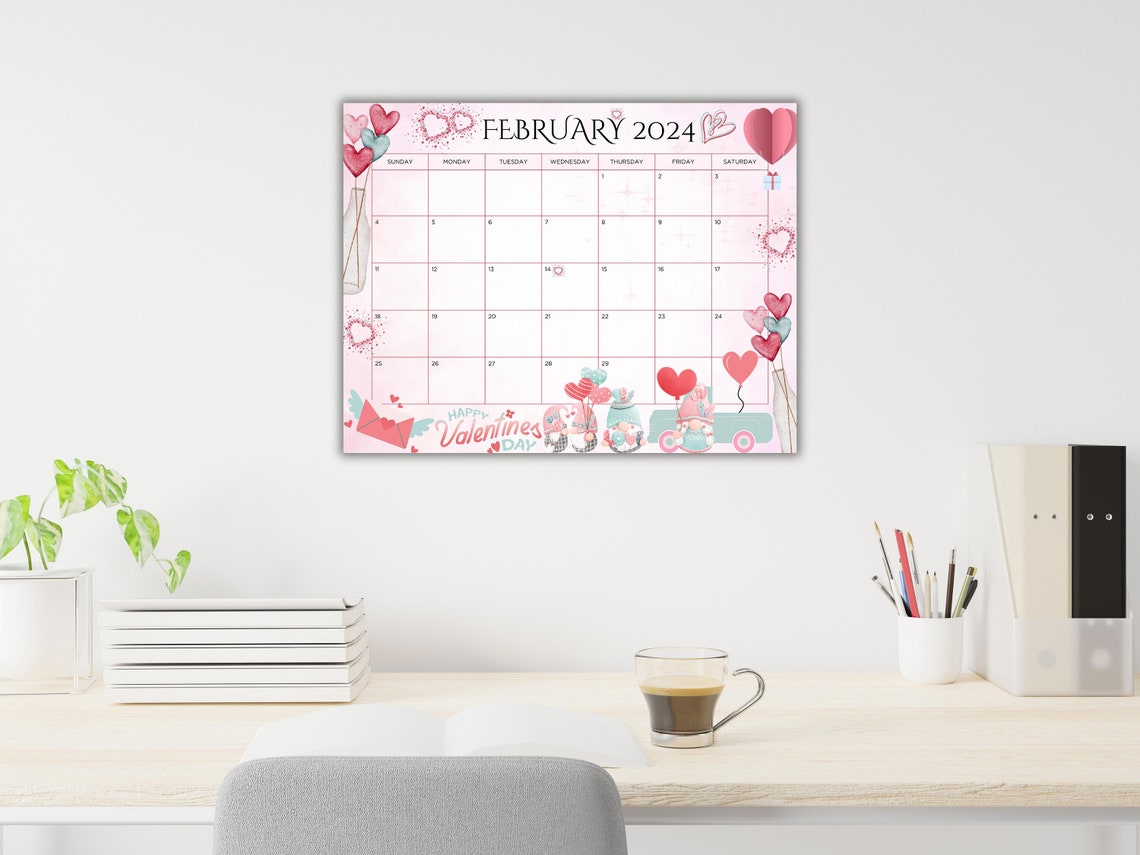 EDITABLE February 2024 Calendar, Sweet Valentine 2024 With Cute Gnomes ...