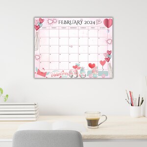 EDITABLE February 2024 Calendar, Sweet Valentine 2024 With Cute Gnomes ...