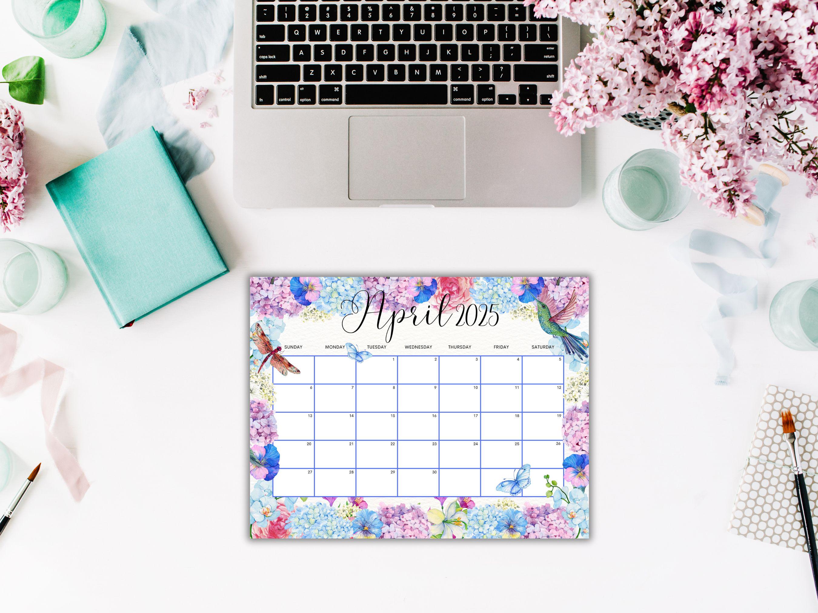 EDITABLE April 2025 Calendar, Beautiful Spring Wall Calendar, 2025 ...