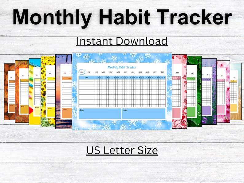 Monthly Habit Tracker Printable Landscape, Habit Tracker Template ...
