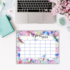 EDITABLE April 2024 Calendar, Beautiful Spring Wall Calendar, 2024 ...