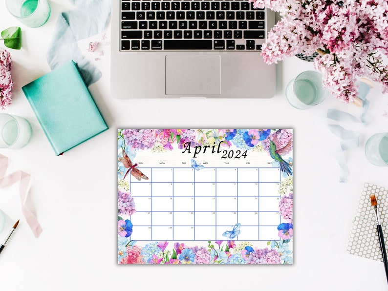 EDITABLE April 2024 Calendar, Beautiful Spring Wall Calendar, 2024 ...