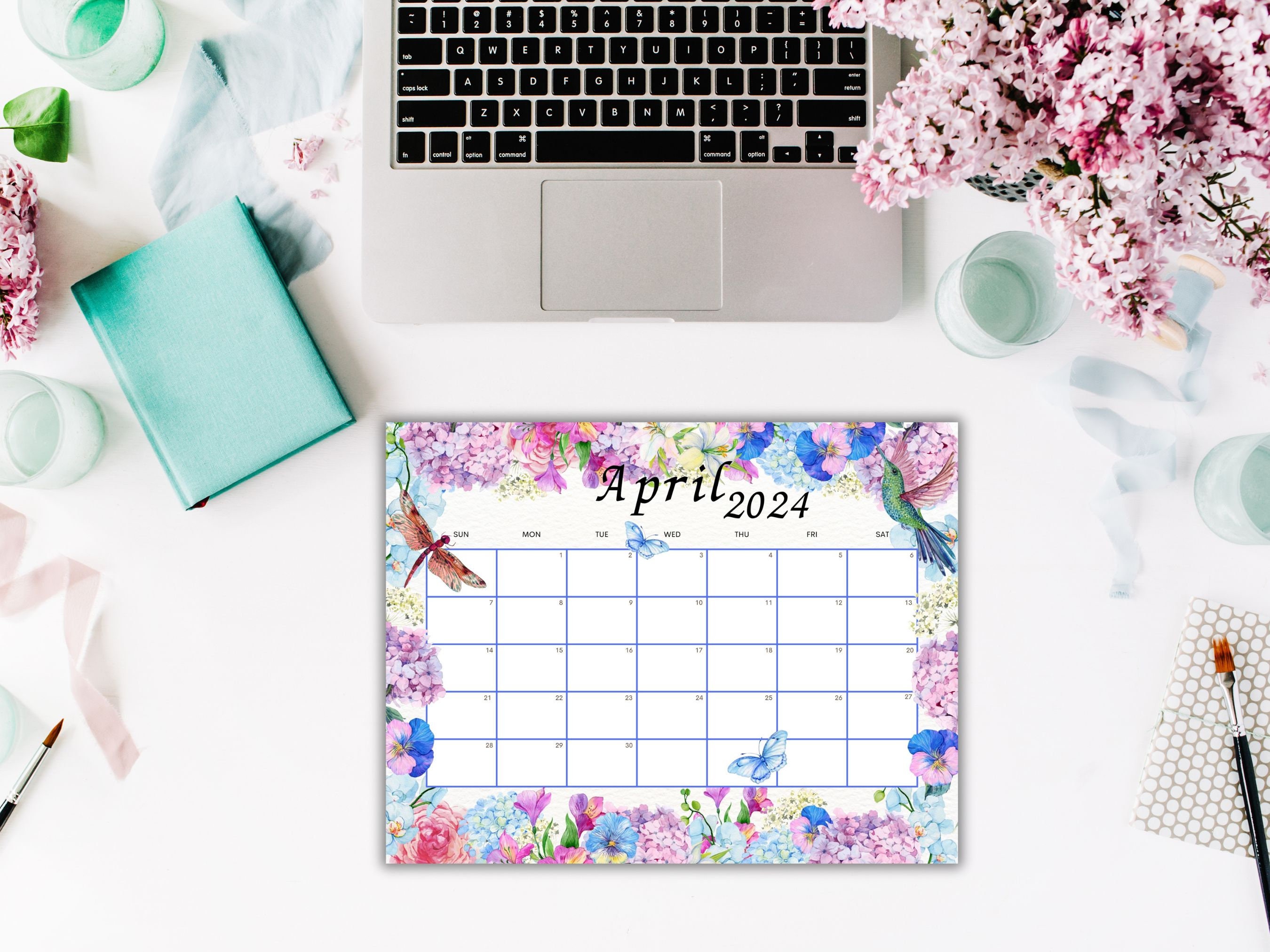 EDITABLE April 2024 Calendar, Beautiful Spring Wall Calendar, 2024 ...